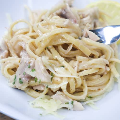Creamy Chicken Linguine with Brie ~ The Recipe Bandit