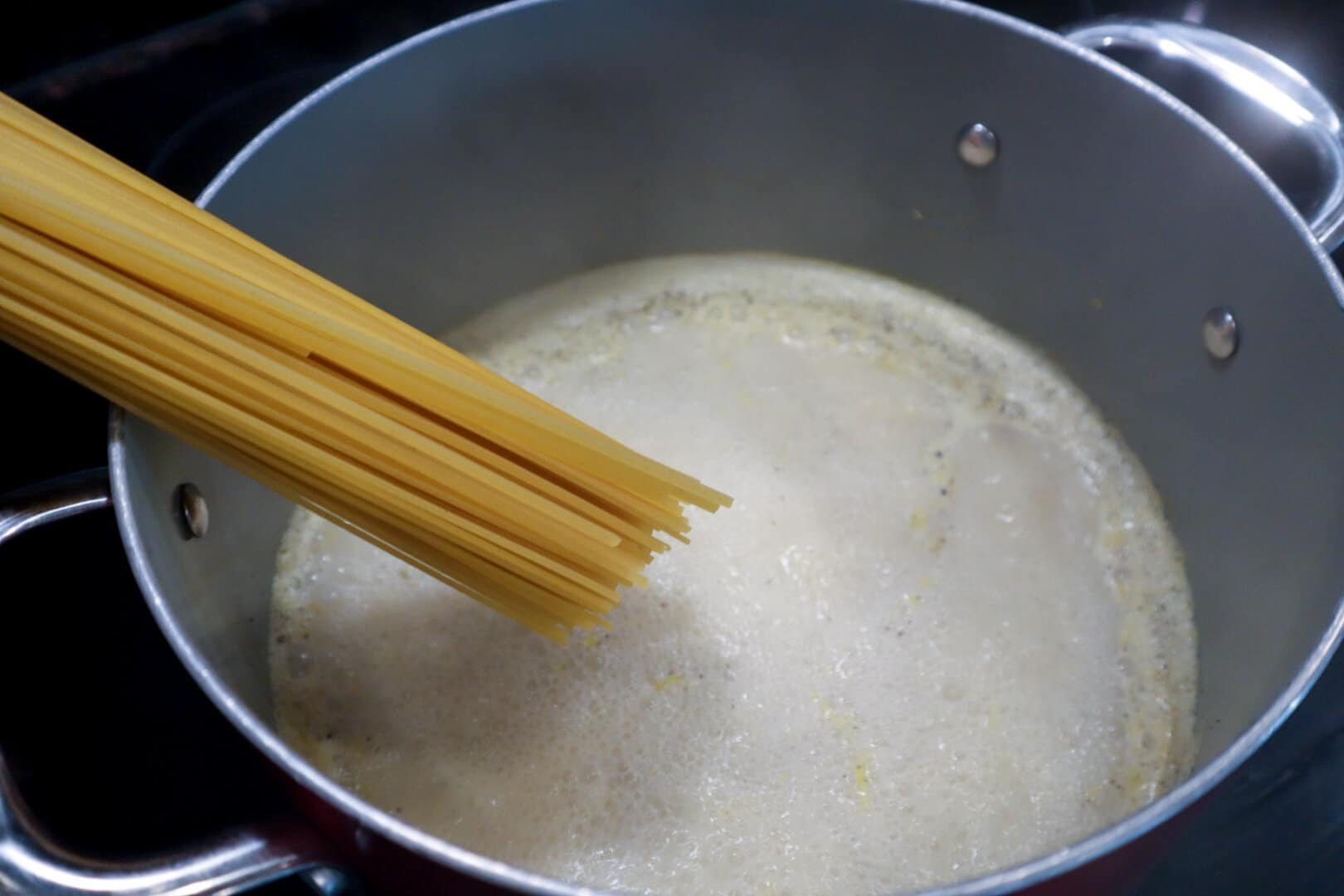Creamy Chicken Linguine with Brie ~ The Recipe Bandit